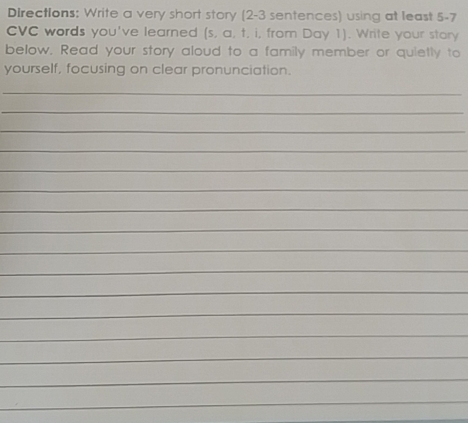 Solved: Directions: Write a very short story (2-3 sentences) using at ...