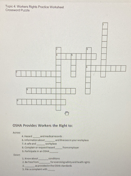 Solved: Topic 4: Workers Rights Practice Worksheet Crossword Puzzle ...