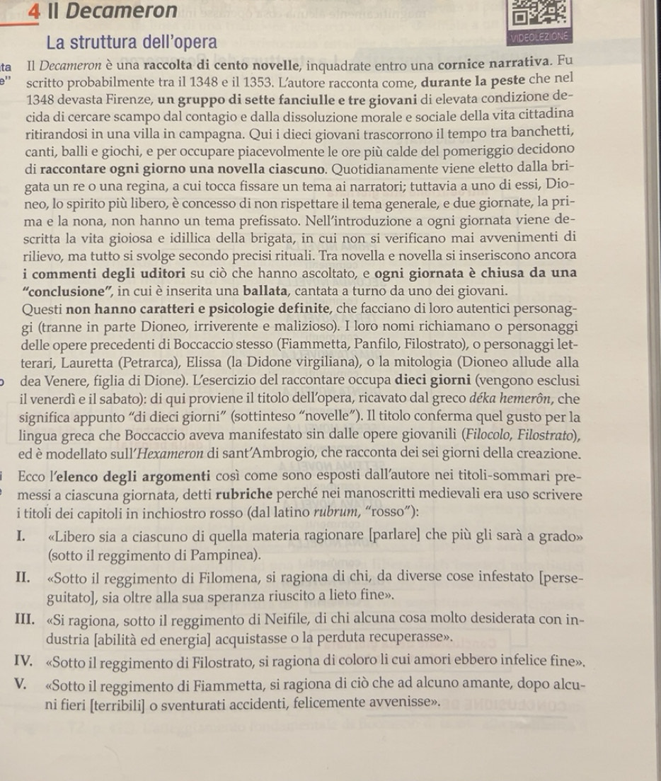 Risolto:II Decameron La struttura dell'opera VIDEOLEZIONE ata Il ...