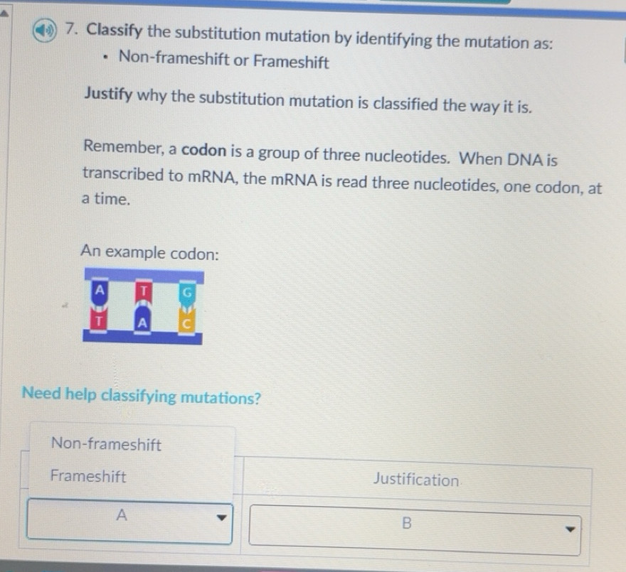 Solved: Classify the substitution mutation by identifying the mutation ...