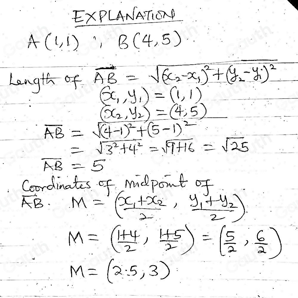 Solved: Using the midpoint and distance formulas, calculate the ...