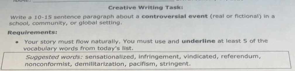 Gelöst:Creative Writing Task: Write a 10-15 sentence paragraph about a ...