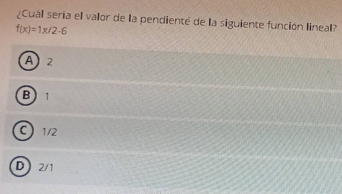 Solved: ¿Cuál sería el valor de la pendiente de la siguiente función ...