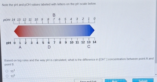 Solved: Note the pH and pOH values labeled with letters on the pH scale ...