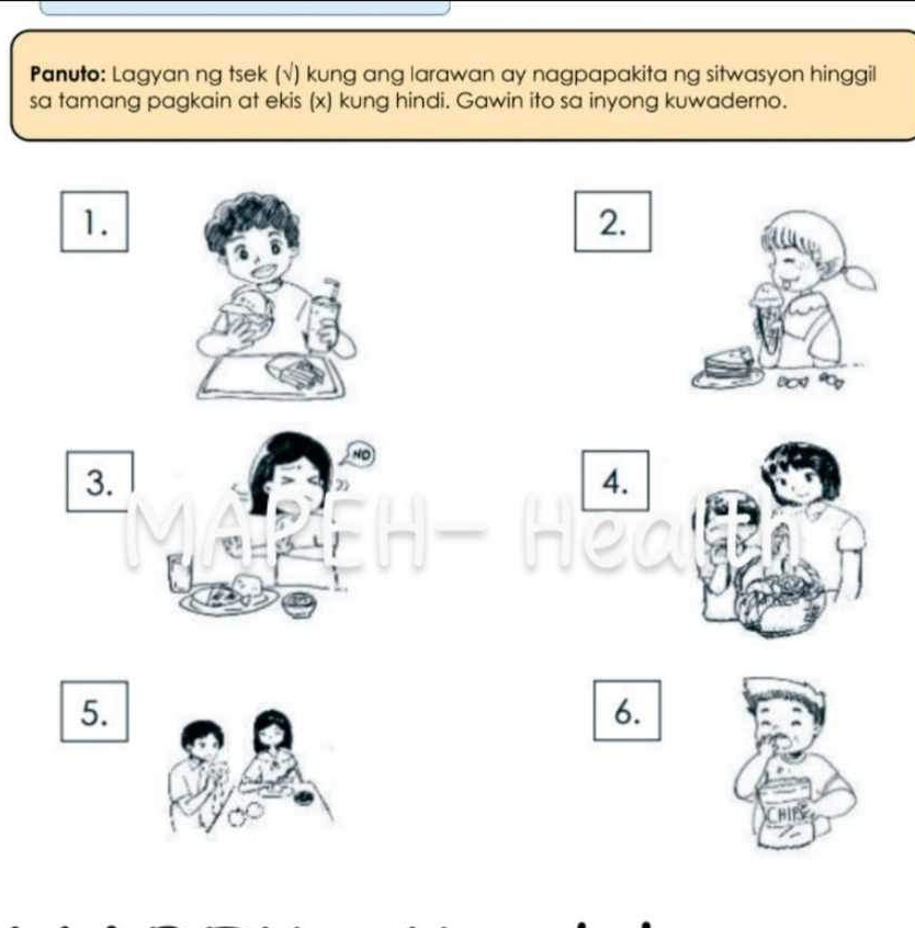 Solved: Panuto: Lagyan ng tsek (√) kung ang larawan ay nagpapakita ng ...