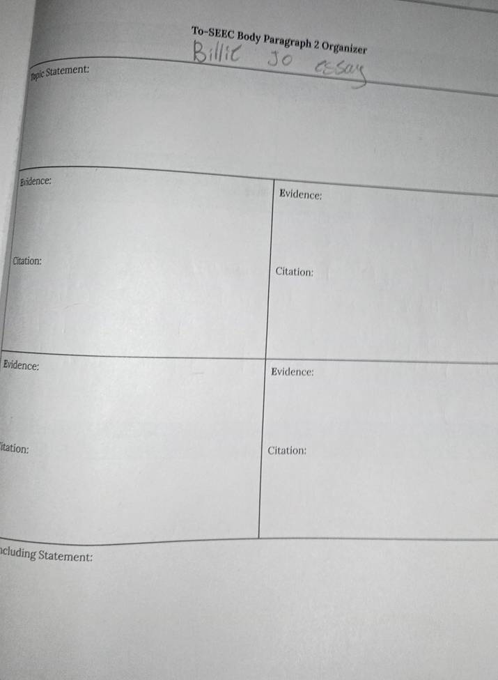 Solved: To-SEEC Body Paragraph 2 Organizer Topic Statement: Evidence ...