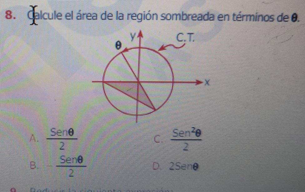 Resuelto:Calcule el área de la región sombreada en términos de 0. A ...