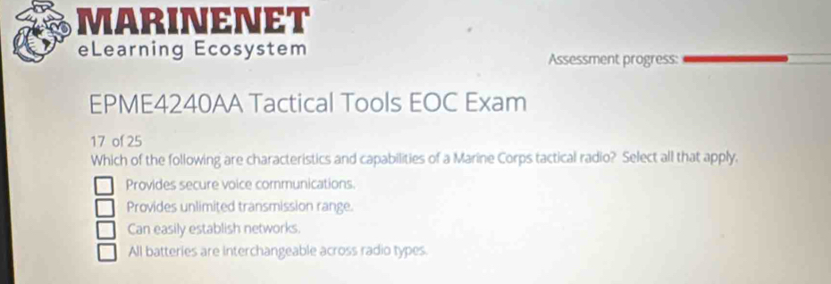 Solved: MARINENET eLearning Ecosystem Assessment progress: EPME4240AA ...