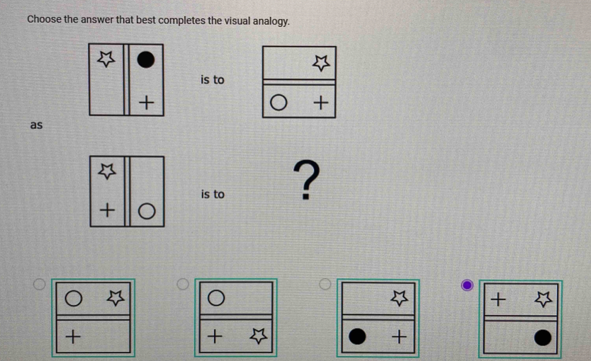 Solved: Choose the answer that best completes the visual analogy. is to ...