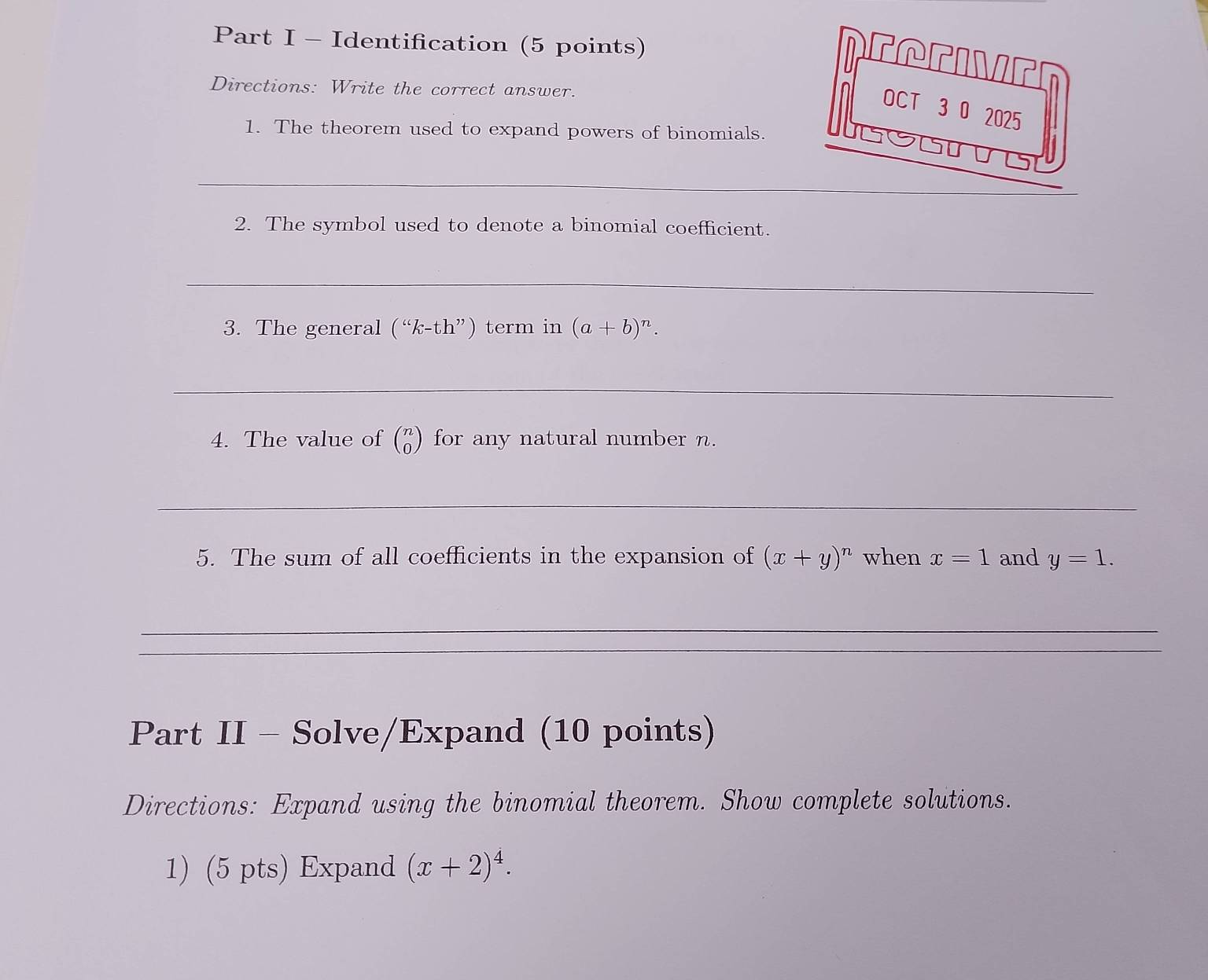 Solved: Identification (5 points) Directions: Write the correct answer ...