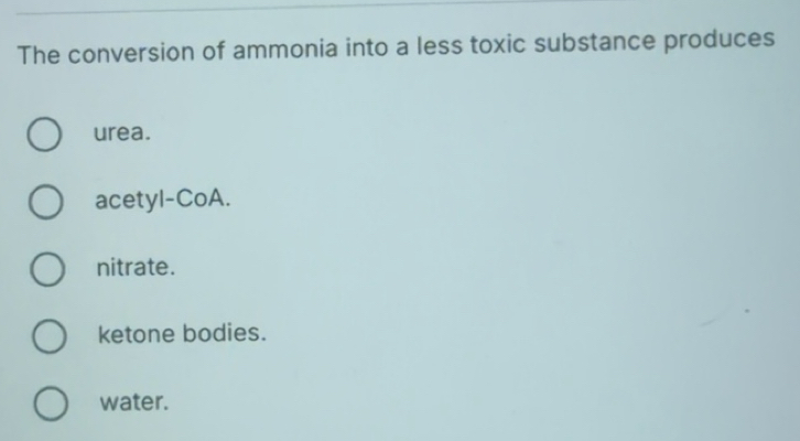 Solved: The conversion of ammonia into a less toxic substance produces ...