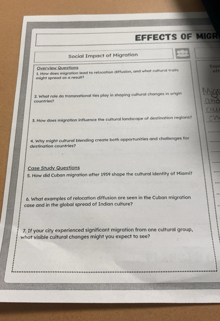 Solved: EFFECTS OF MIGR Social Impact of Migration Overview Questions ...