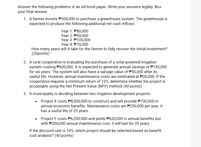 Solved: Answer the following problems in an A4 bond paper. Write your ...