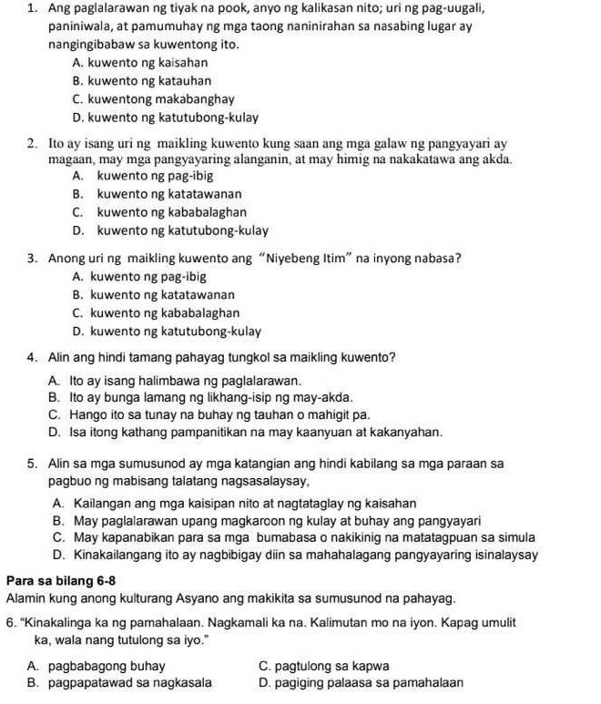 Solved: Ang paglalarawan ng tiyak na pook, anyo ng kalikasan nito; uri ...