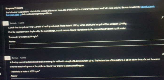 Solved: Duoyancy Problems The following two problems relate to the ...