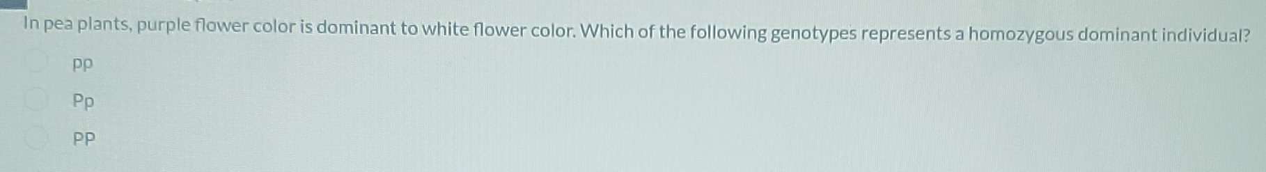 Solved: In pea plants, purple flower color is dominant to white flower ...