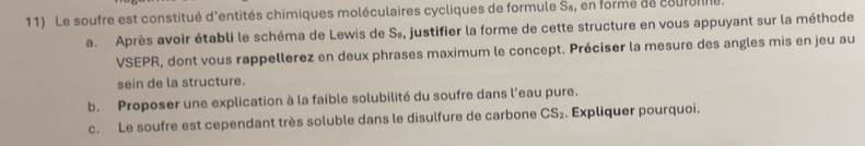 Résolu :Le soufre est constitué d'entités chimiques moléculaires ...