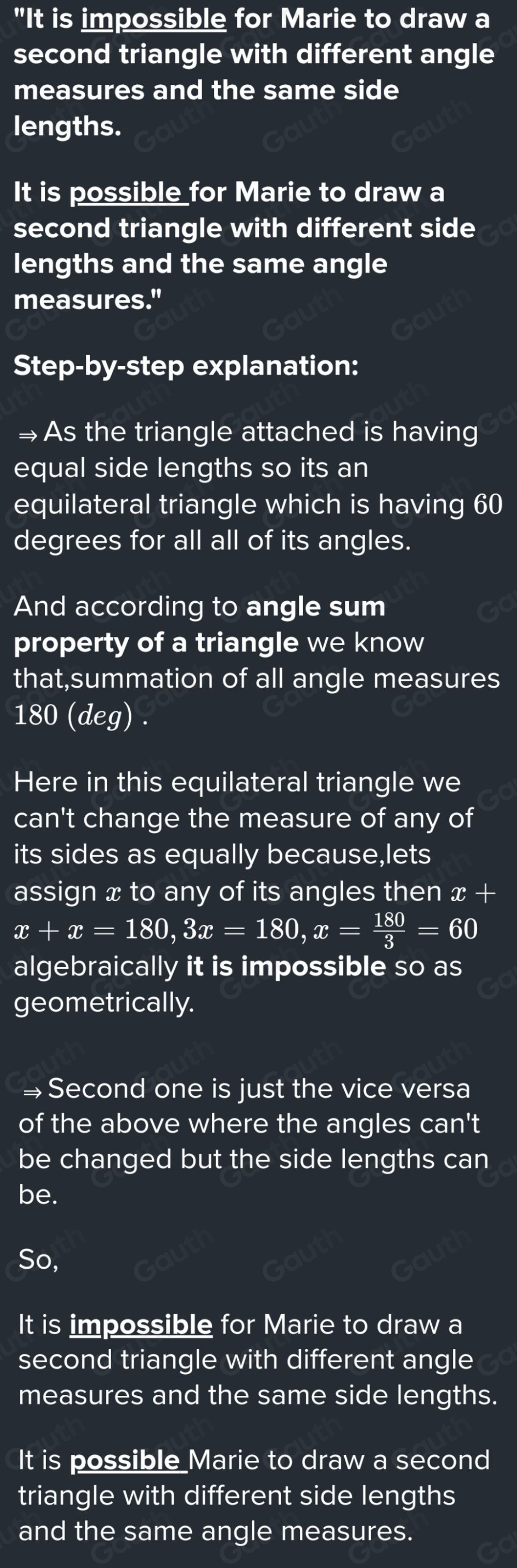 Solved: Marie drew the triangle shown. She wants to draw a second ...