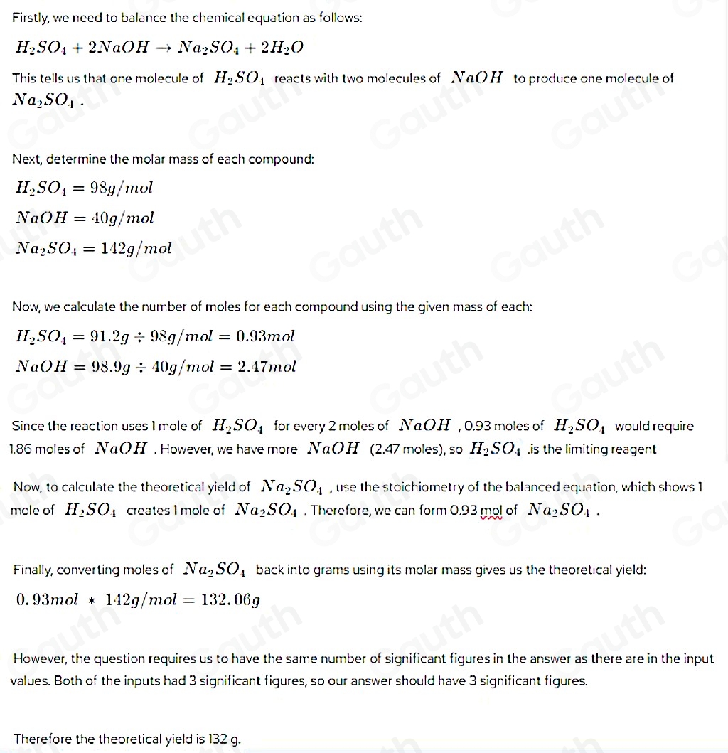 Solved: Aqueous sulfuric acid (H_2SO_4) reacts with solid sodium hydroxide (NaOH) to produce ...