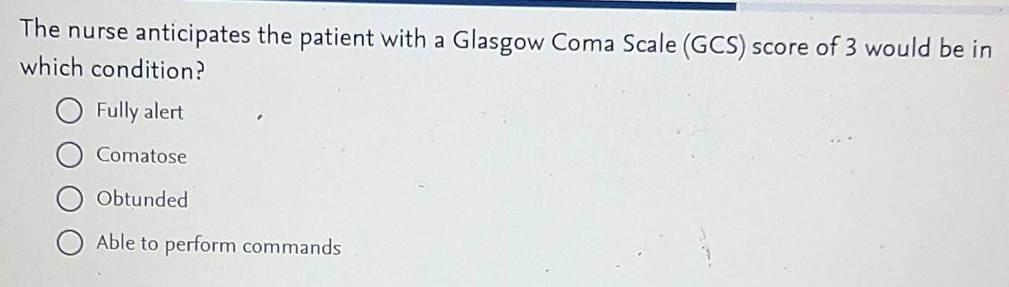 Solved: The nurse anticipates the patient with a Glasgow Coma Scale ...