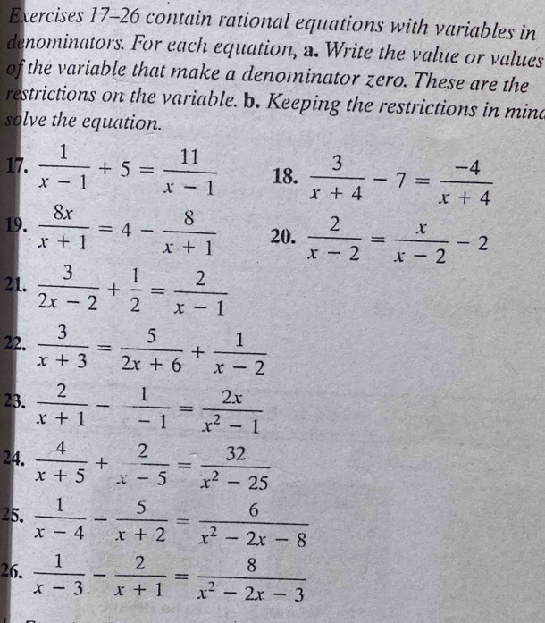 Solved: contain rational equations with variables in denominators. For each equation, a. Write ...