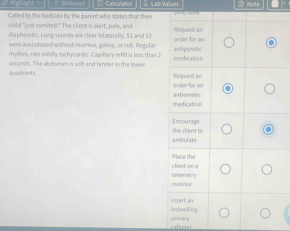 Solved: ρ Highlight Strikeout = Calculator a Lab Values Note Called to the bedside by the parent ...
