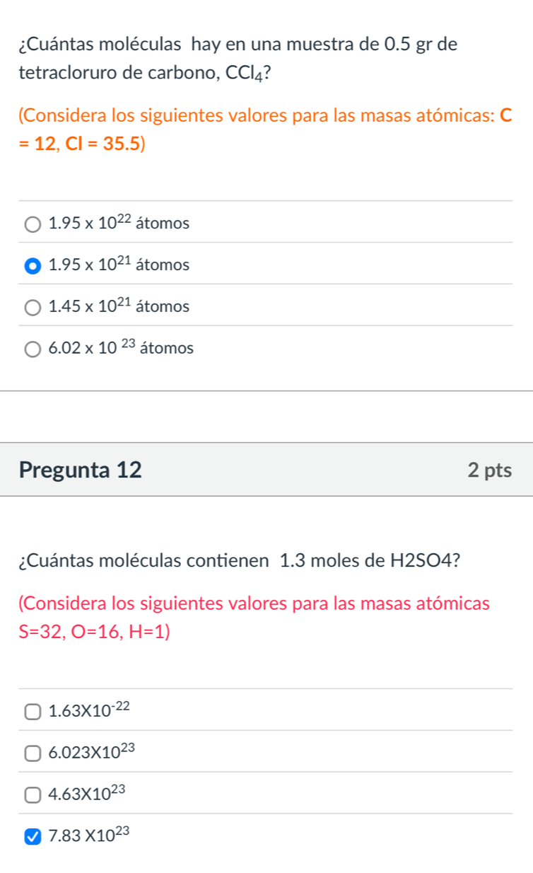 Resuelto:¿Cuántas moléculas hay en una muestra de 0.5 gr de ...