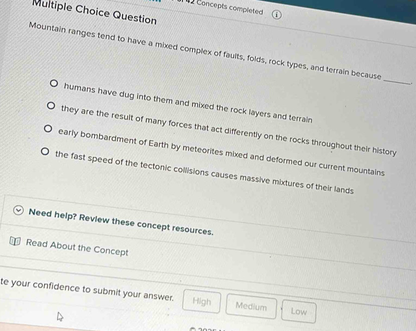 Solved: Concepts completed Multiple Choice Question Mountain ranges ...