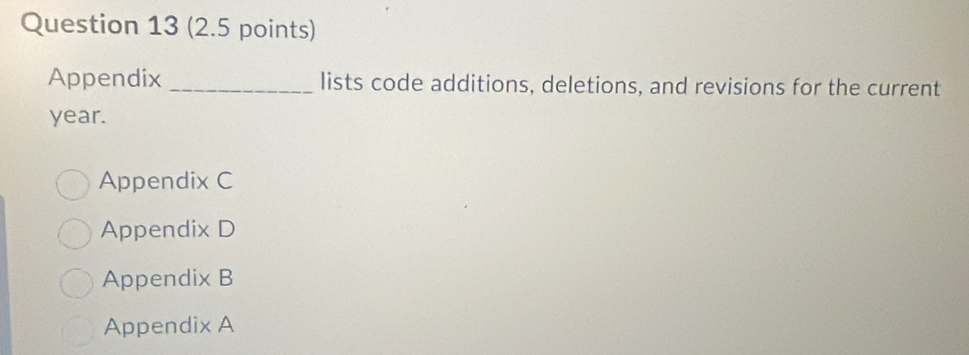 Solved: Appendix _lists code additions, deletions, and revisions for ...