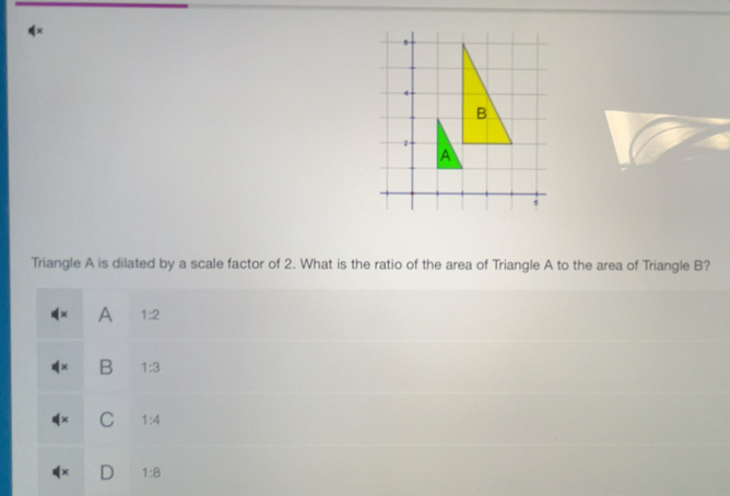 Solved: Triangle A is dilated by a scale factor of 2. What is the ratio ...
