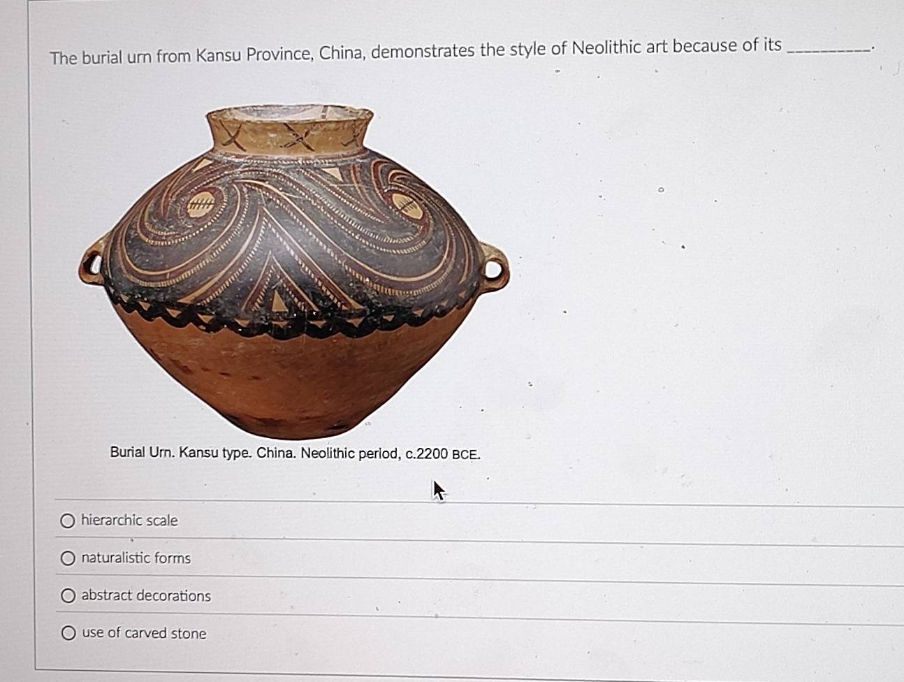 Solved: The burial urn from Kansu Province, China, demonstrates the ...