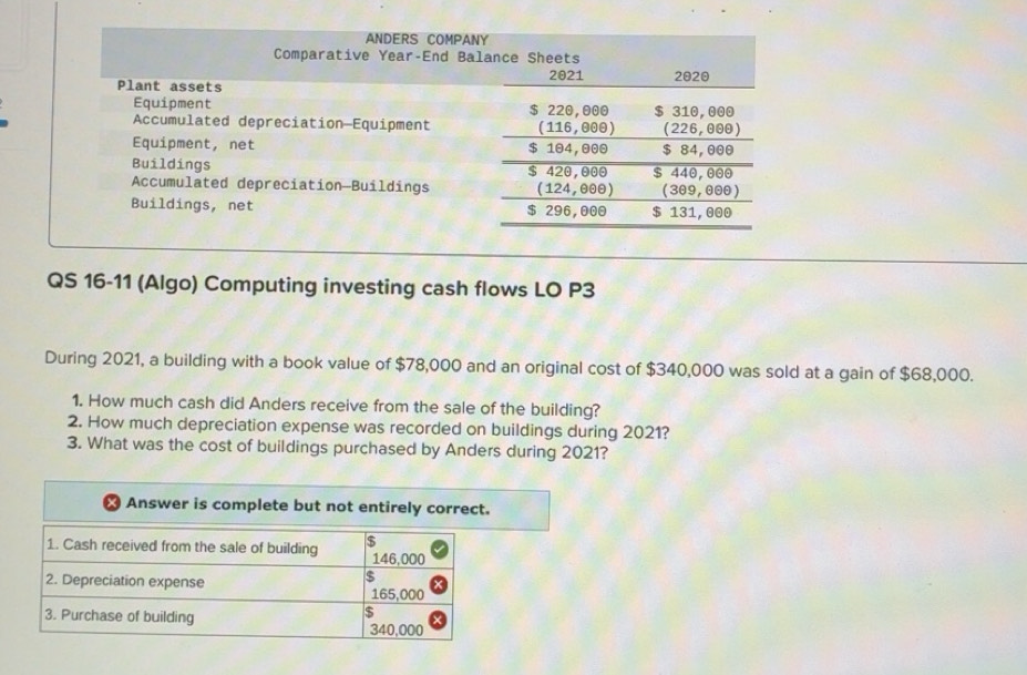 Solved: QS 16-11 (Algo) Computing investing cash flows LO P3 During ...