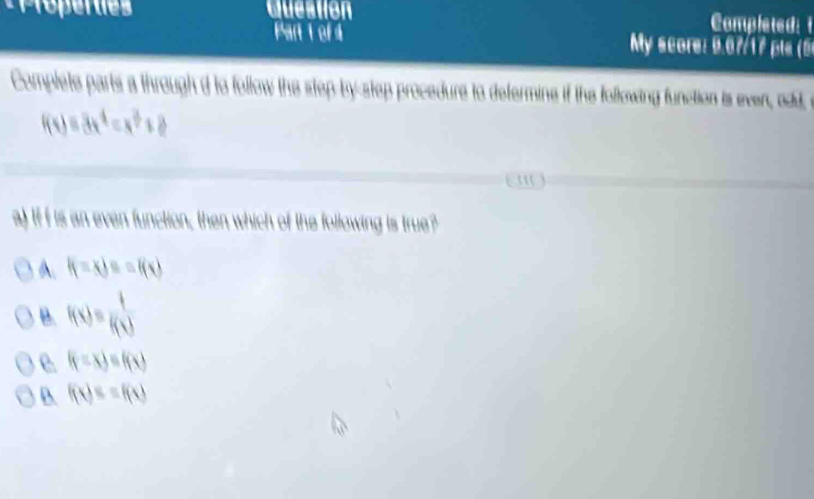 Solved: er e Question Completed: Part 1 of 4 My score: 9.67/17 pls (5 ...