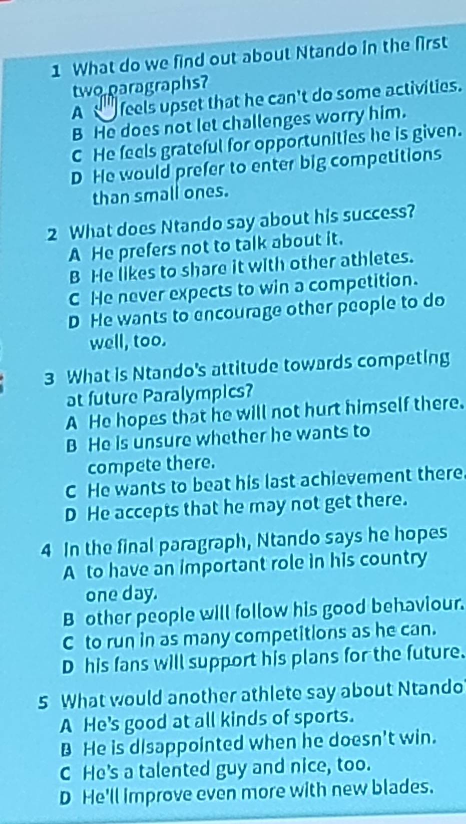 Resuelto:What do we find out about Ntando in the first two paragraphs ...
