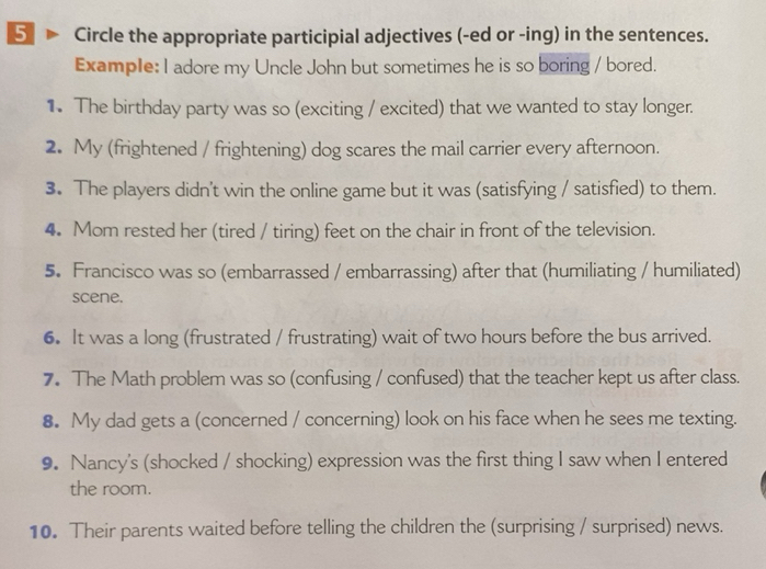 Solved: Circle the appropriate participial adjectives (-ed or -ing) in ...