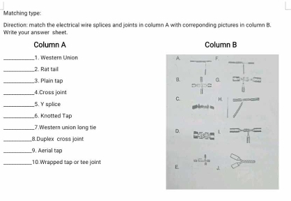 Solved: Matching type: Direction: match the electrical wire splices and ...