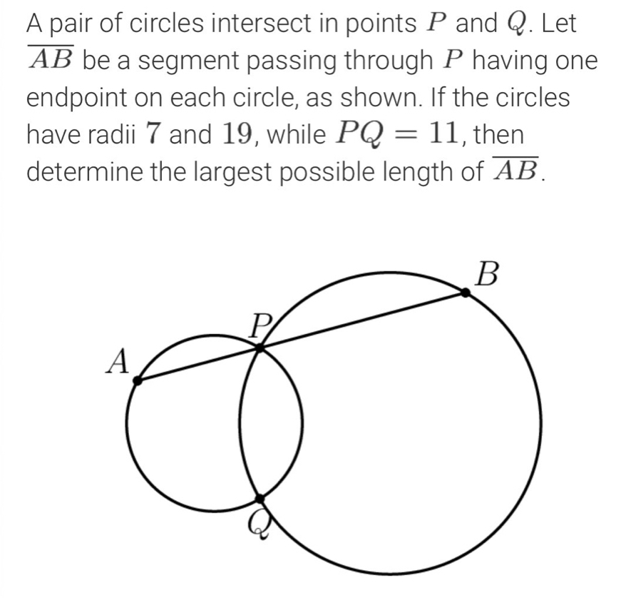 Solved: A pair of circles intersect in points P and Q. Let overline AB ...