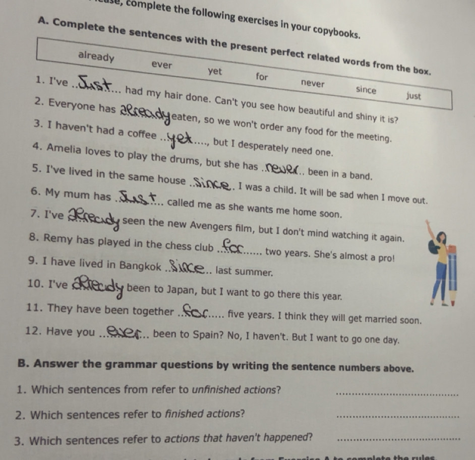 Risolto:se, complete the following exercises in your copybooks. A ...