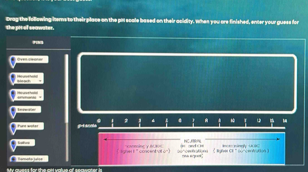 Solved: Drag the following items to their place on the pH scale based ...