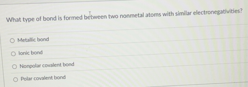 Solved: What type of bond is formed between two nonmetal atoms with ...