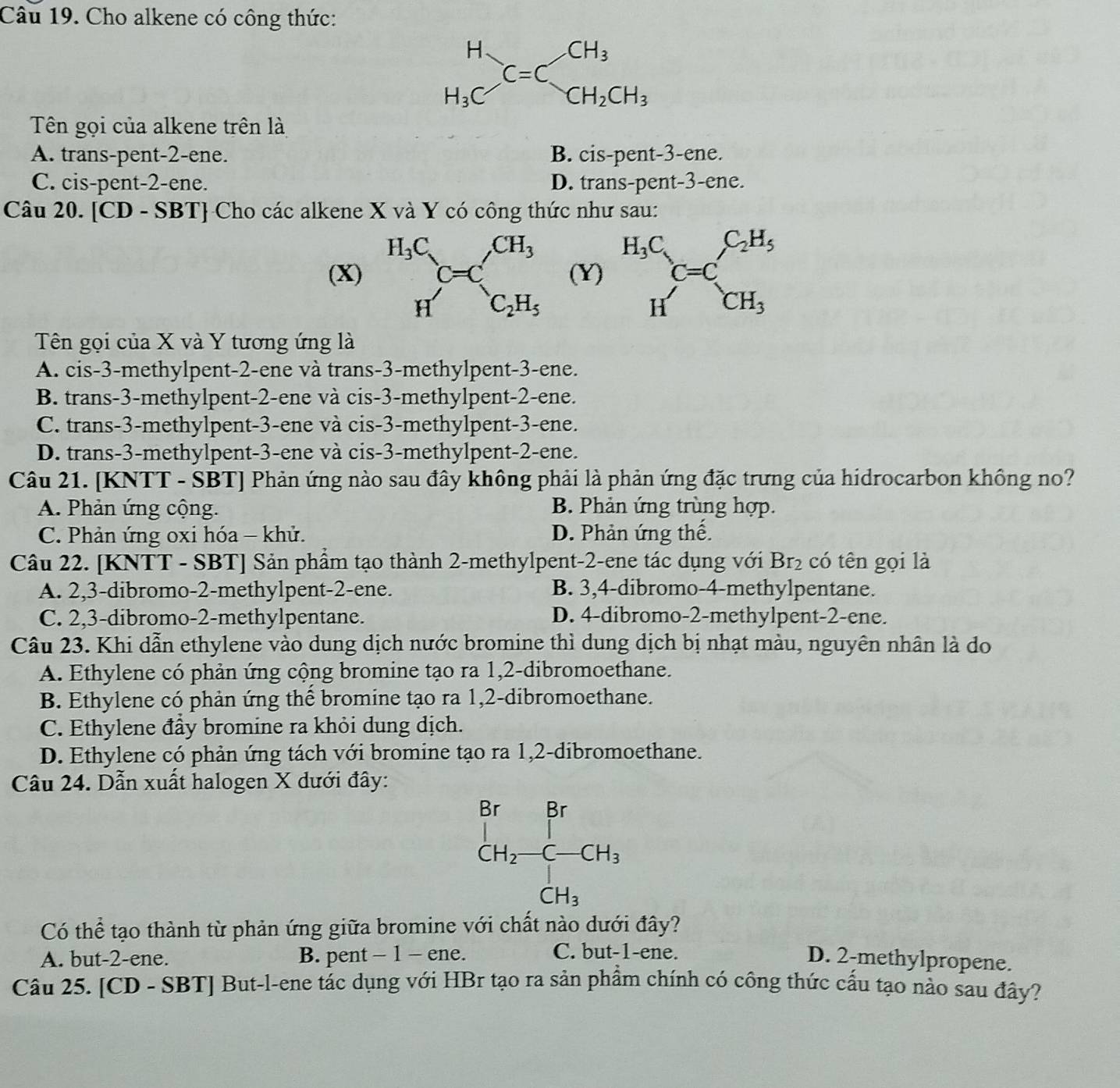 Giải quyết:Cho alkene có công thức: Tên gọi của alkene trên là A. trans ...