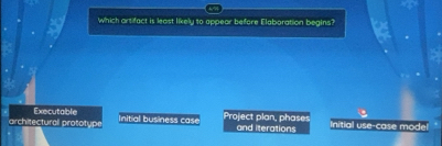 Solved: Which artifact is least likely to appear before Elaboration ...