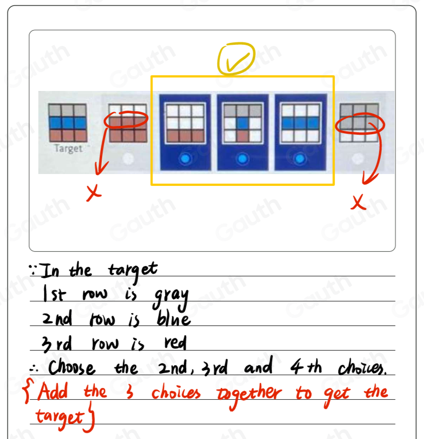 Solved: Which THREE choices are needed to create the target figure ...