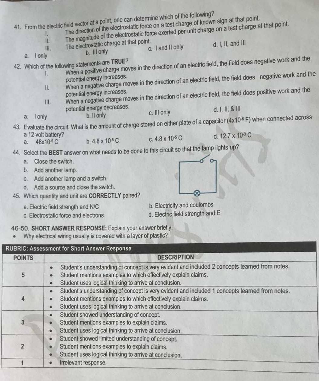Solved: From the electric field vector at a point, one can determine ...