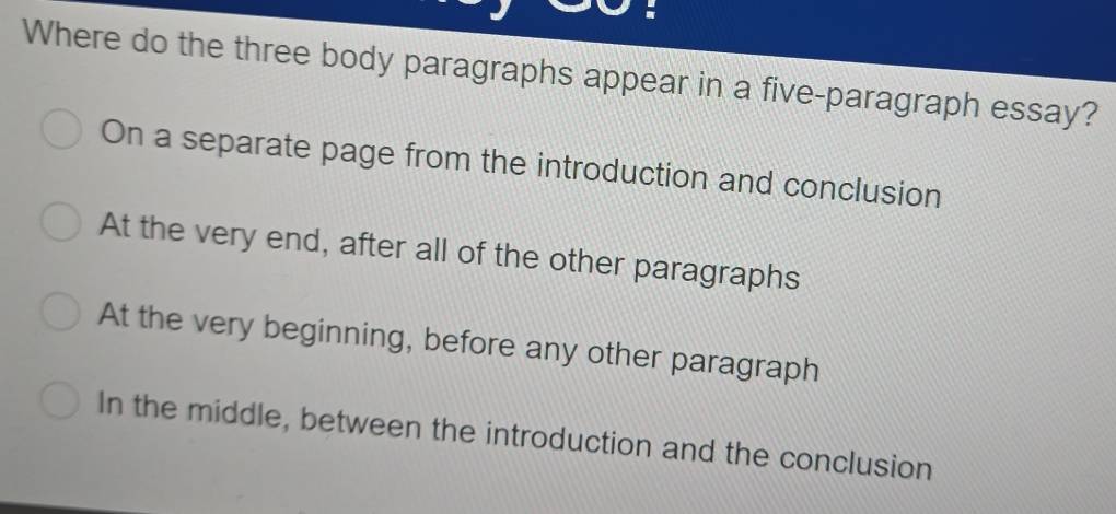 Solved: Where do the three body paragraphs appear in a five-paragraph ...