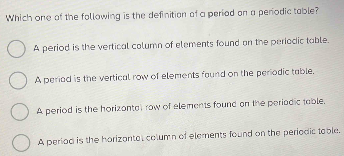 Solved: Which one of the following is the definition of a period on a ...