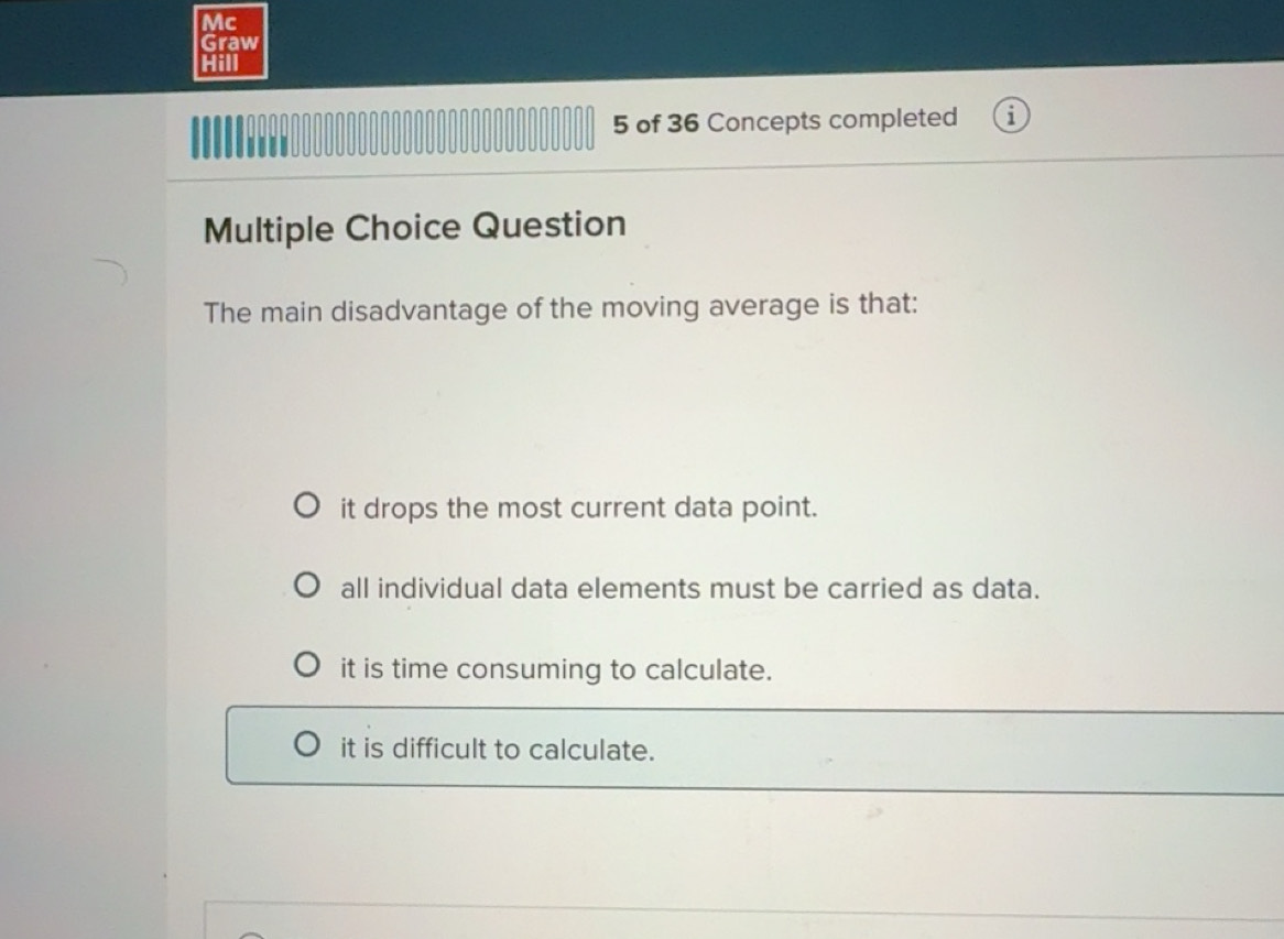 Solved: Mc Graw Hill 5 of 36 Concepts completed 1 . Multiple Choice ...