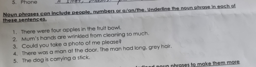 Solved: Phone Noun phrases can Include people, numbers or a/an/the ...