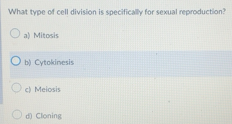 Solved: What type of cell division is specifically for sexual ...