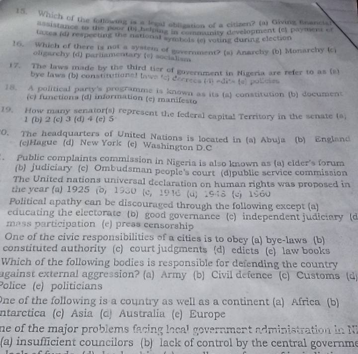 Solved: Which of the following is a legal obligation of a citizen? (a ...
